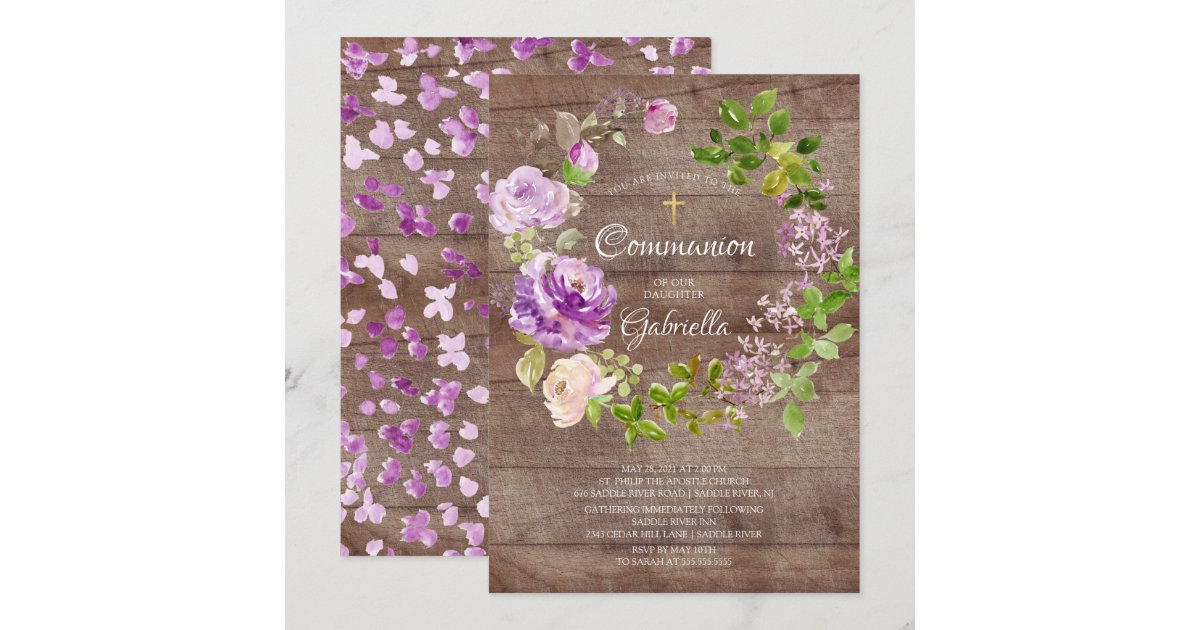 Rustic Peonies Floral Wreath Communion Invitation | Zazzle