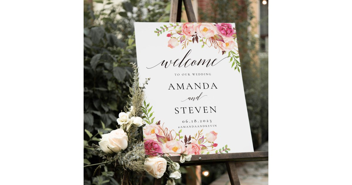 Rustic Peony Floral Wedding Welcome Sign | Zazzle