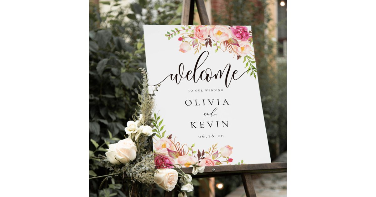 Rustic Peony Floral Welcome Sign | Zazzle