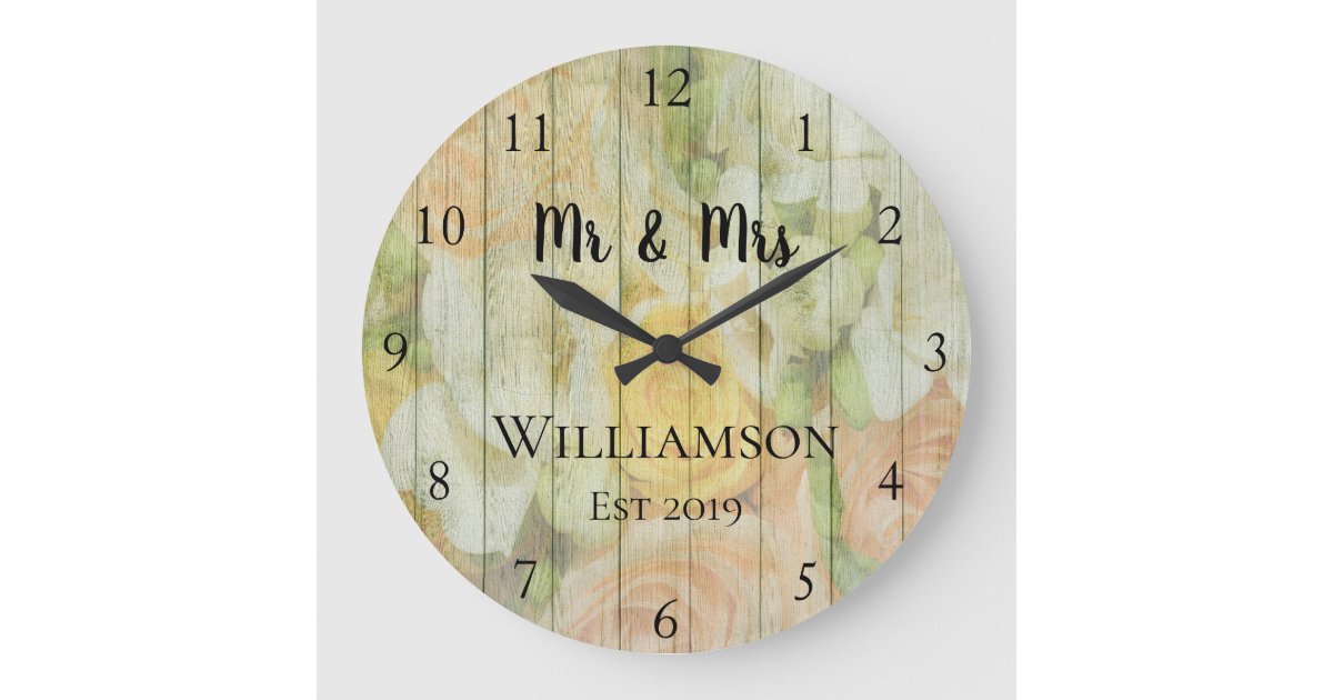 Rustic Personalized Antique Floral Wood Custom Large Clock | Zazzle