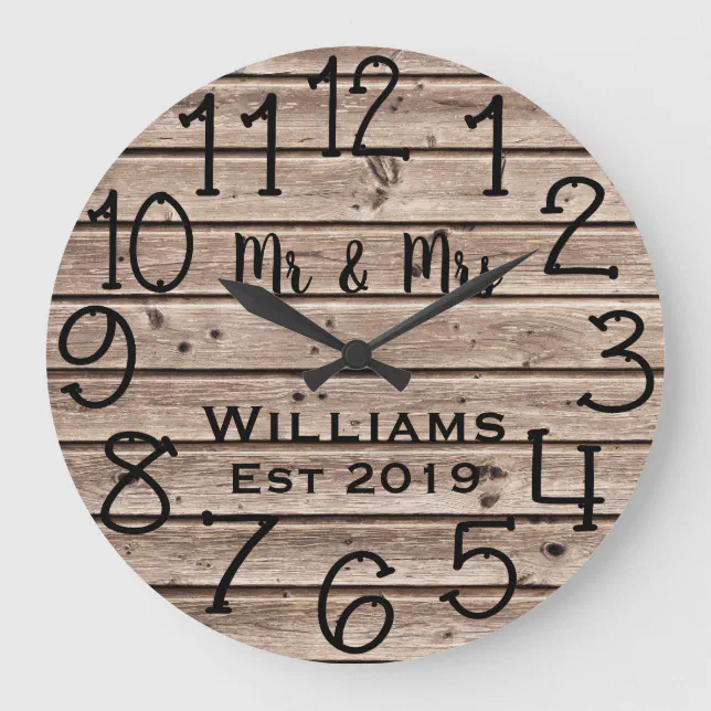 Rustic Personalized Brown Wood Custom Large Clock | Zazzle