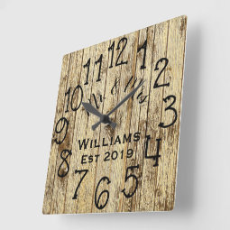 Rustic Personalized Brown Wood Custom Square Wall Clock | Zazzle