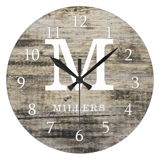 Rustic Personalized Farmhouse Wood Monogram Large Clock | Zazzle.com