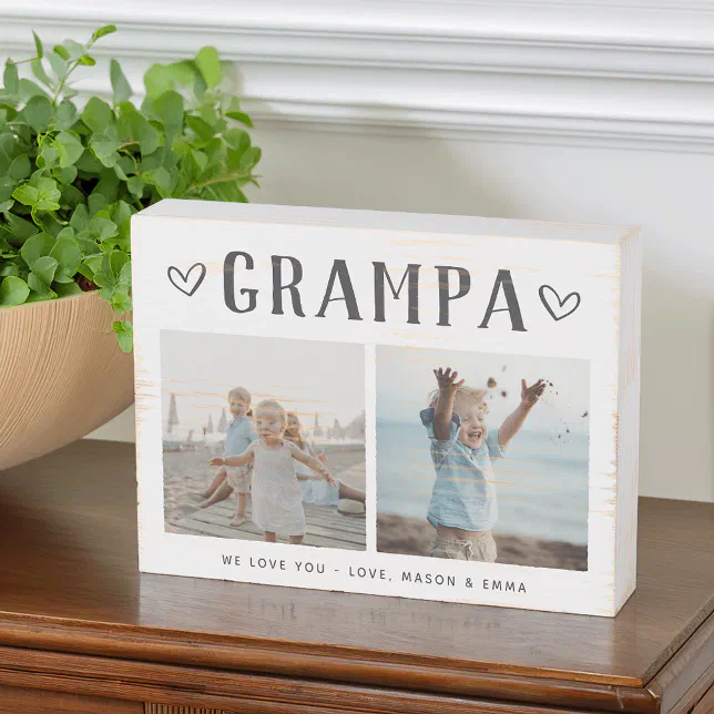 Rustic Personalized Grampa Photo Wooden Box Sign | Zazzle