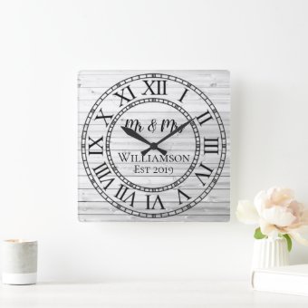 Rustic Personalized Gray Wood Custom Square Wall Clock | Zazzle