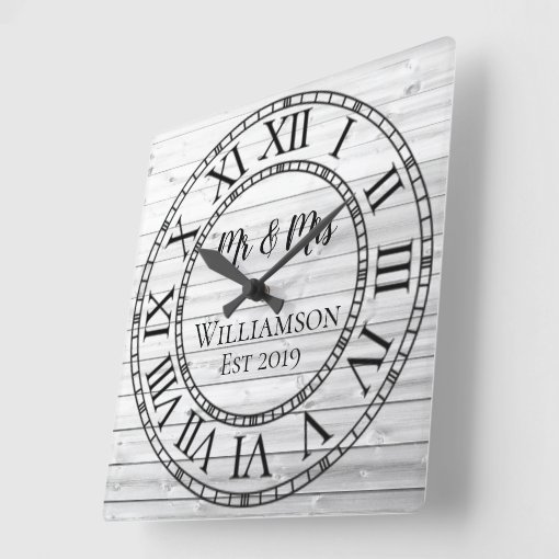 Rustic Personalized Gray Wood Custom Square Wall Clock | Zazzle