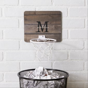 Rustic Personalized Monogram Script Name Mini Basketball Hoop | Zazzle