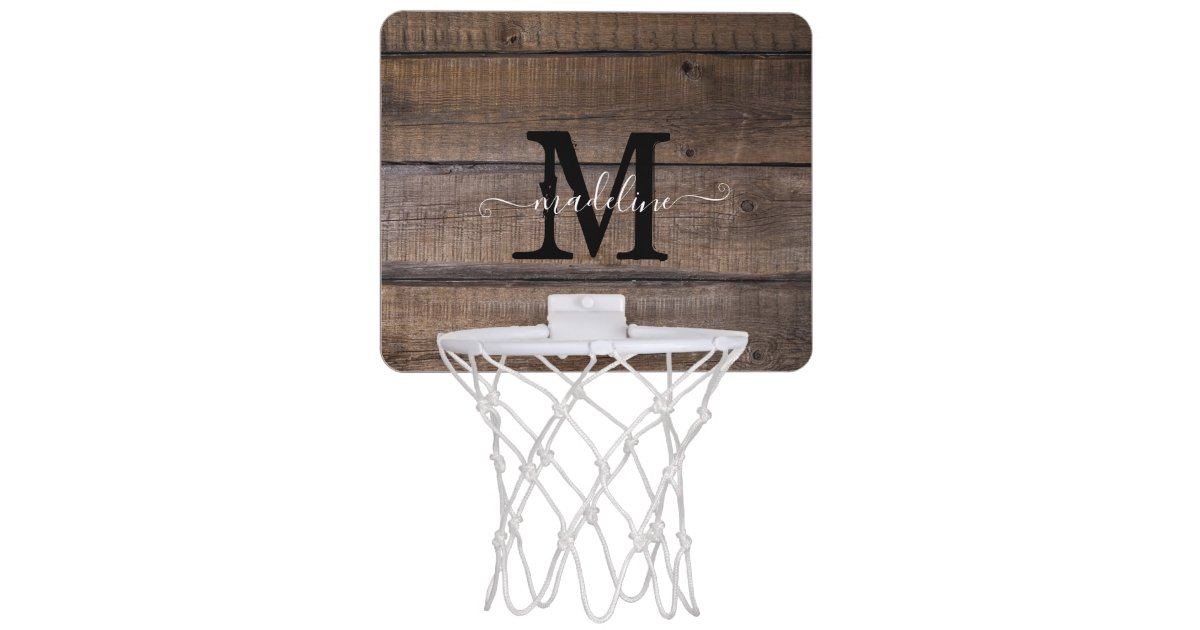 Rustic Personalized Monogram Script Name Mini Basketball Hoop | Zazzle