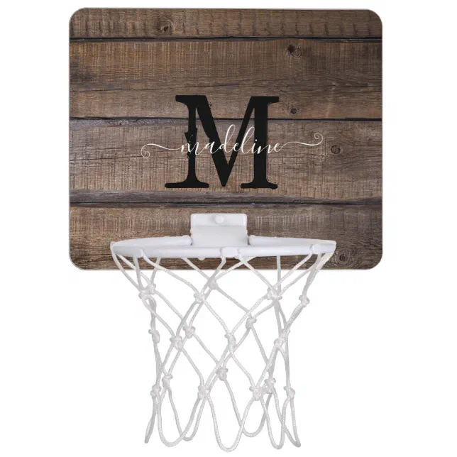 Rustic Personalized Monogram Script Name Mini Basketball Hoop | Zazzle