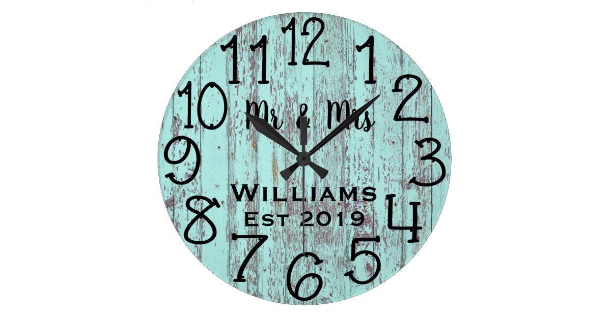Rustic Personalized Teal Distressed Wood Custom Large Clock | Zazzle.com