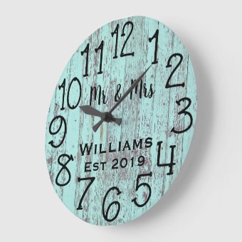 Rustic Personalized Teal Distressed Wood Custom Large Clock | Zazzle