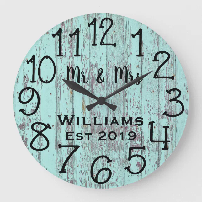 Rustic Personalized Teal Distressed Wood Custom Large Clock | Zazzle