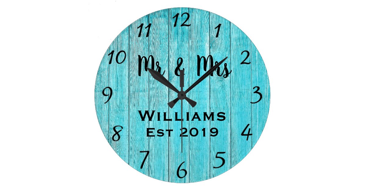 Rustic Personalized Teal Wood Custom Large Clock | Zazzle.com