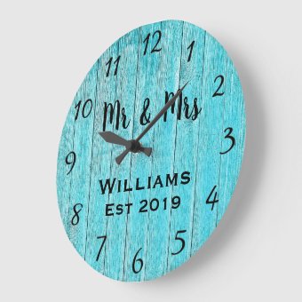 Rustic Personalized Teal Wood Custom Large Clock | Zazzle