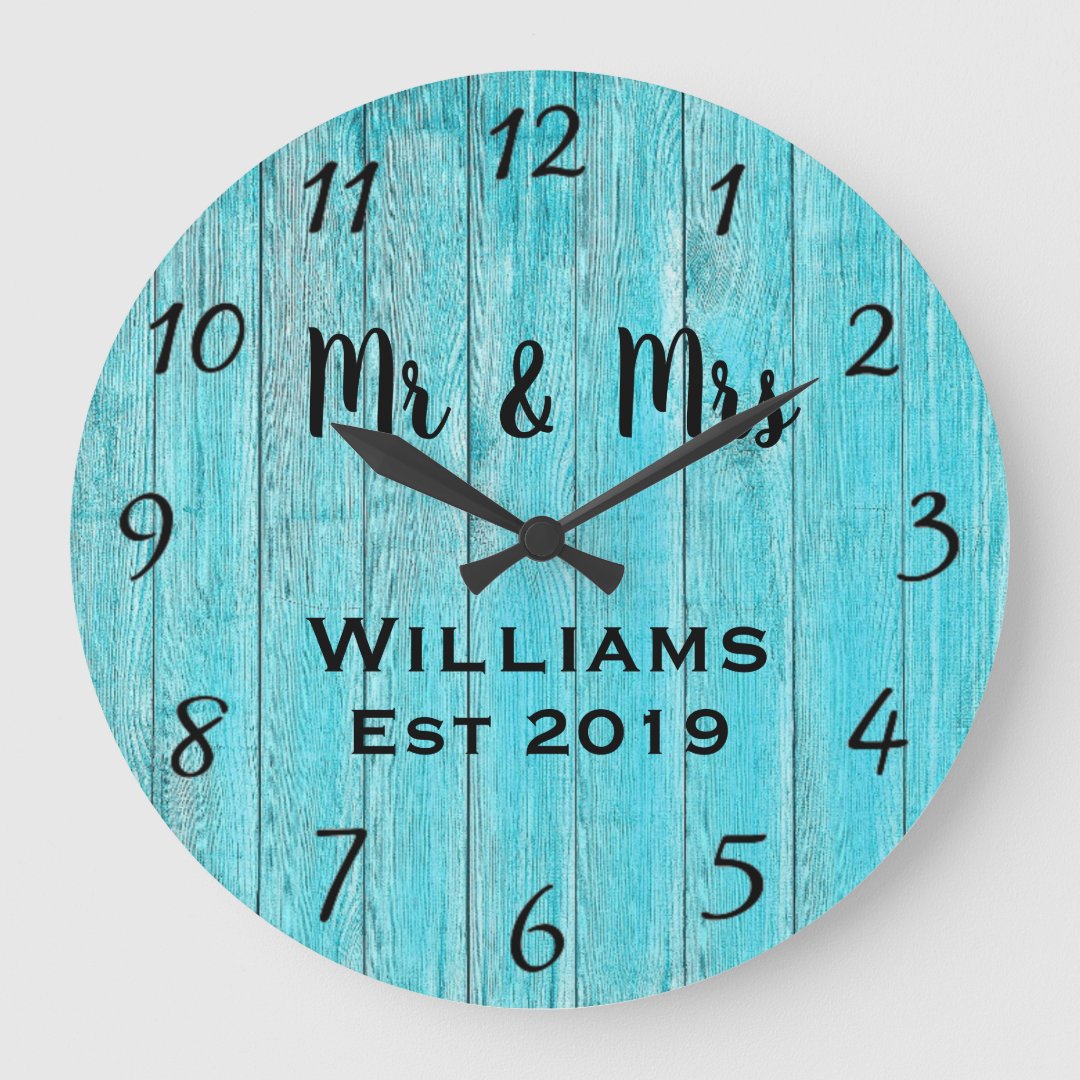 Rustic Personalized Teal Wood Custom Large Clock | Zazzle
