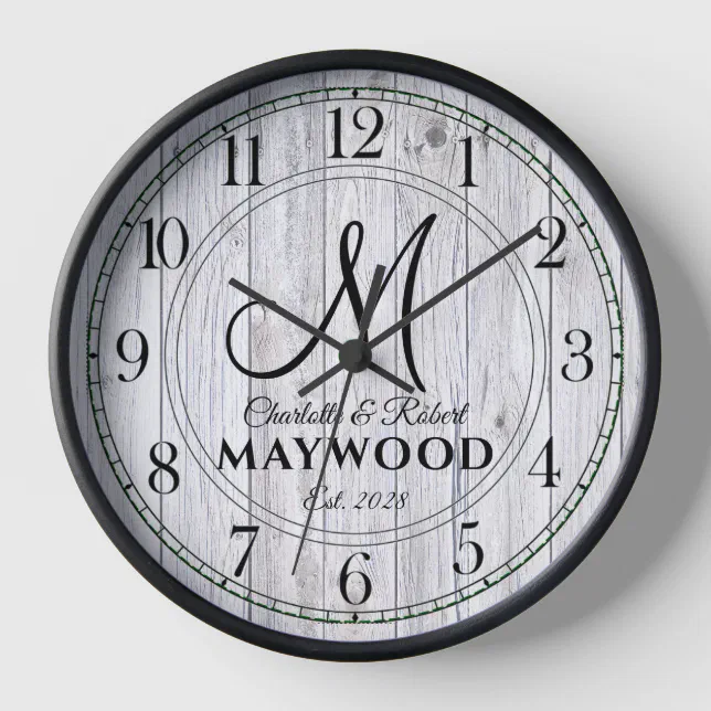 Rustic Personalized Wedding Newlyweds Clock | Zazzle