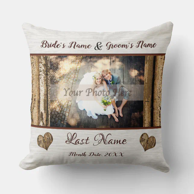 Rustic Personalized Wedding Photo Gifts, Wedding Throw Pillow | Zazzle