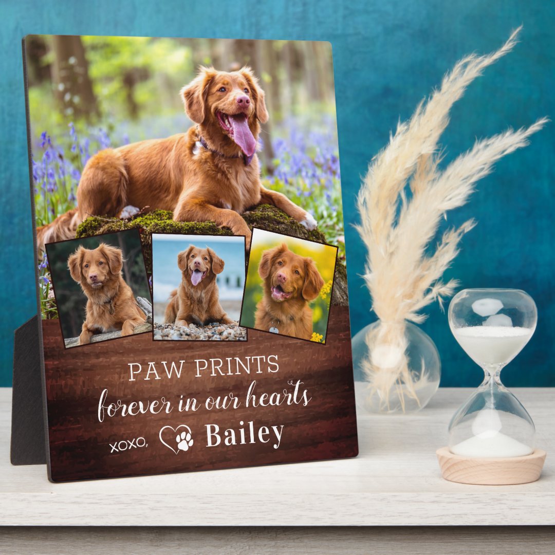 Rustic Pet Memorial Personalized 4 Photo Dog Plaque | Zazzle