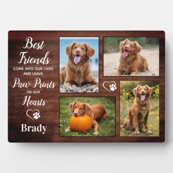 Rustic Pet Memorial Personalized Paw Prints Photo Plaque | Zazzle