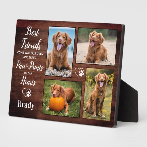 Rustic Pet Memorial Personalized Paw Prints Photo Plaque | Zazzle