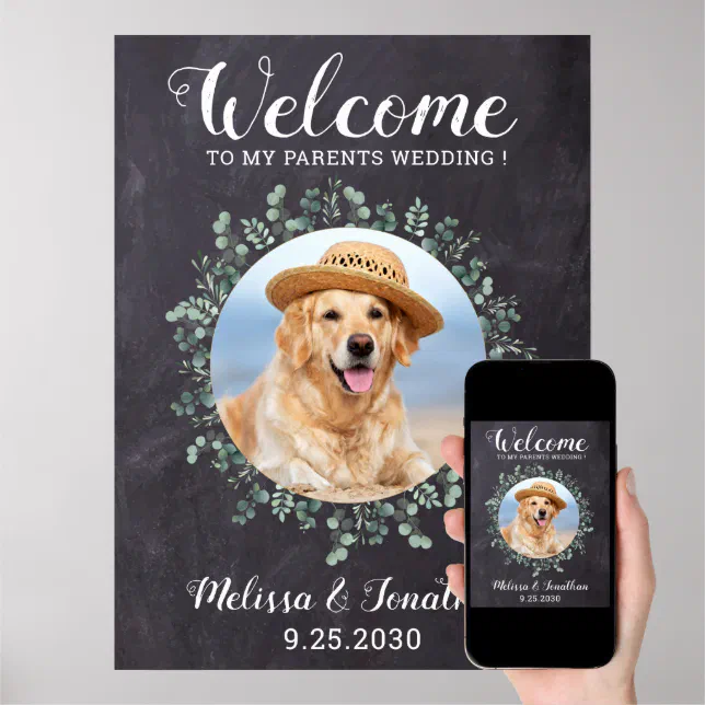 Rustic Pet Wedding Welcome Personalized Dog Photo Poster | Zazzle