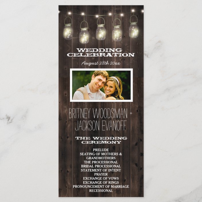 Rustic Photo Barn Wood Mason Jar Wedding Programs | Zazzle.com