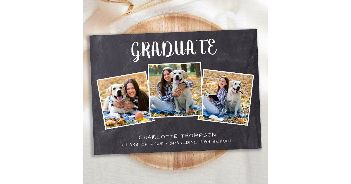 Rustic Photo Collage Chalkboard Graduation Announcement | Zazzle