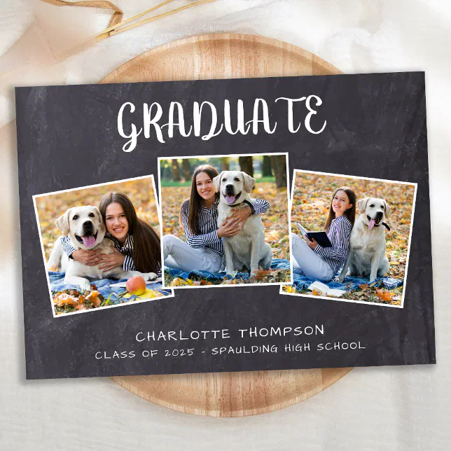 Rustic Photo Collage Chalkboard Graduation Announcement | Zazzle