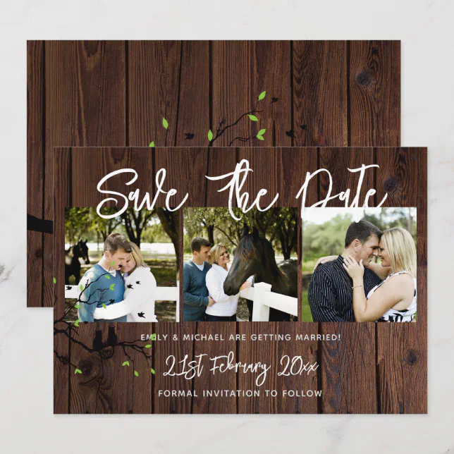 Rustic PHOTO Collage Save The Date Wedding Invitation | Zazzle