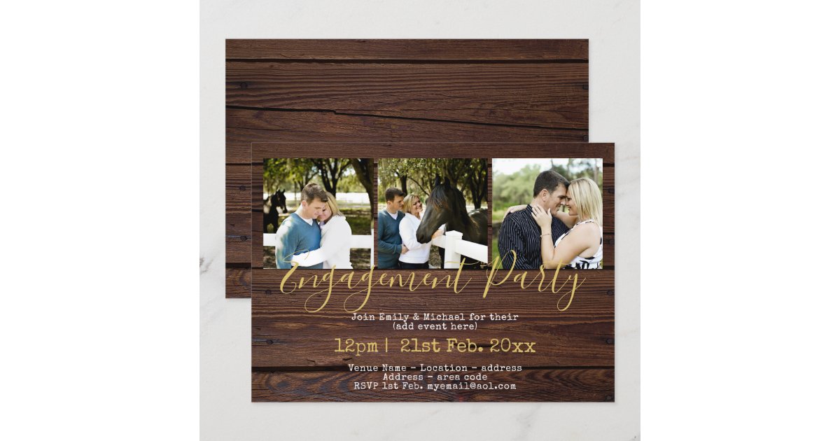 Rustic PHOTO Engagement Party Invitations Wood | Zazzle