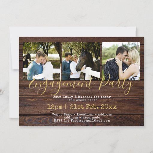 Rustic PHOTO Engagement Party Invitations Wood | Zazzle