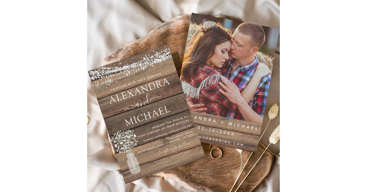 Rustic Photo Farmhouse Lights Wedding Invitation | Zazzle
