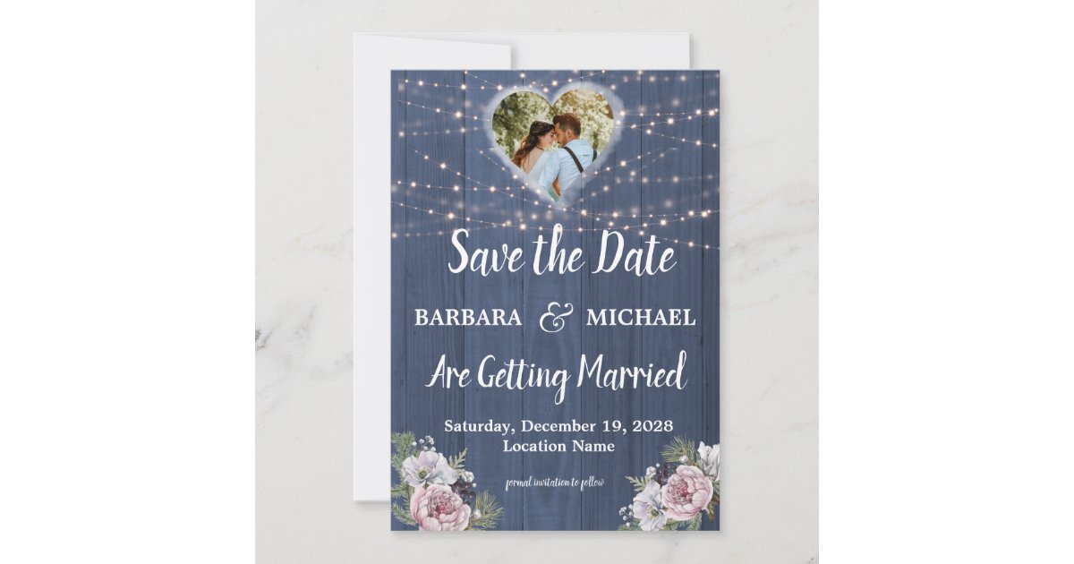 Rustic Photo Floral Wedding Save The Date Card | Zazzle