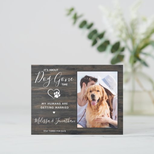 Rustic Photo Funny Pet Wedding Dog Engagement Announcement Postcard ...