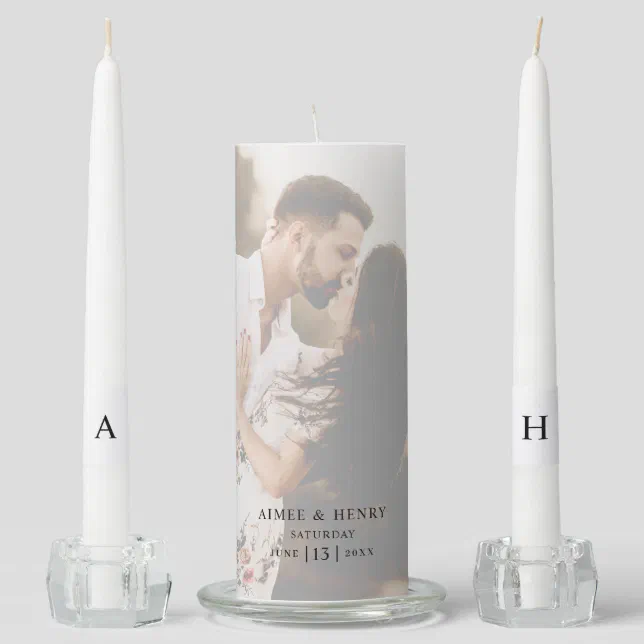 Rustic Photo Modern Wedding Unity Candle Set | Zazzle