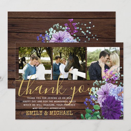 Rustic PHOTO Thank You Cards Blue Flowers | Zazzle