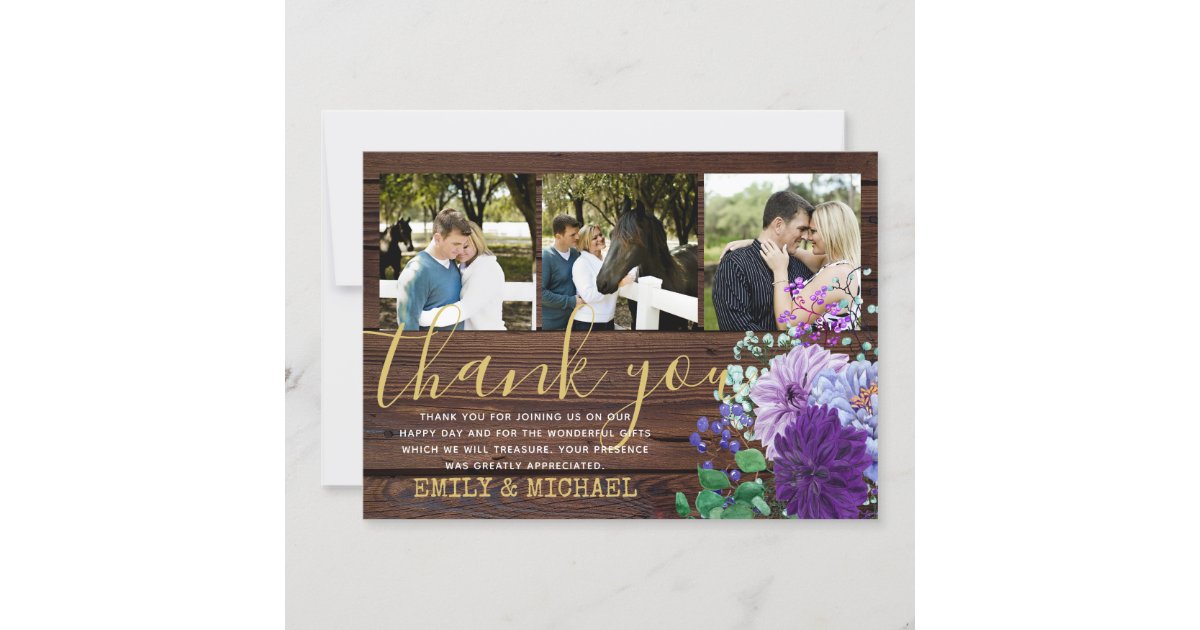 Rustic PHOTO Thank You Cards Blue Flowers | Zazzle