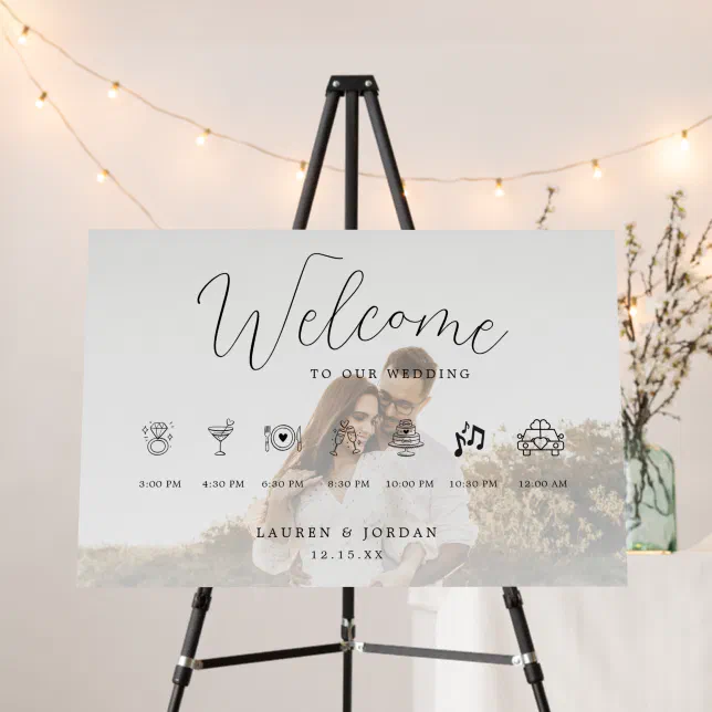 Rustic Photo Wedding Timeline Welcome Sign | Zazzle