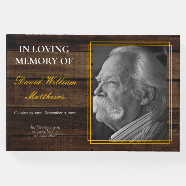 Rustic Photo Wood Look Bereavement | Funeral Guest Book | Zazzle