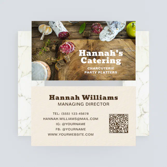 Rustic Photo Wooden Board Charcuterie Catering Business Card | Zazzle