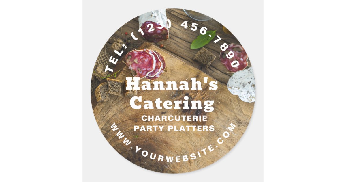 Rustic Photo Wooden Board Charcuterie Catering Classic Round Sticker ...