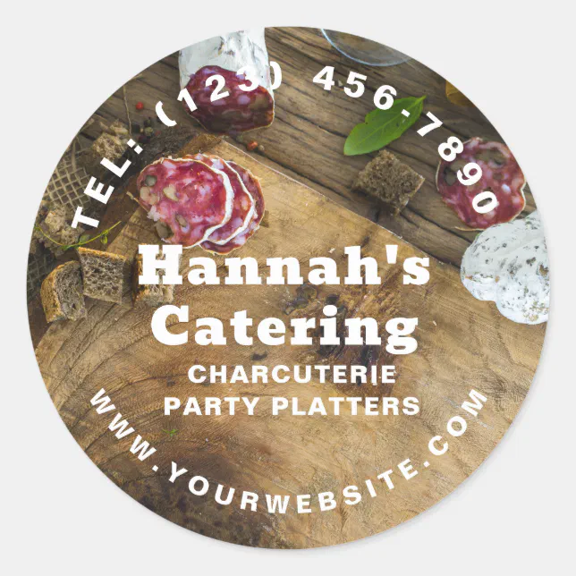 Rustic Photo Wooden Board Charcuterie Catering Classic Round Sticker ...