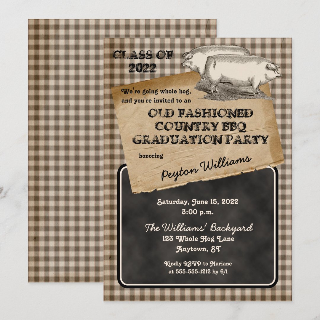 Rustic Pig Roast Backyard BBQ Graduation Party Invitation | Zazzle
