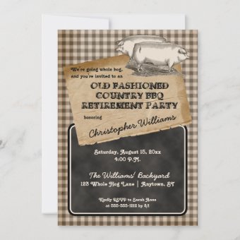Rustic Pig Roast Backyard BBQ Retirement Party Invitation | Zazzle