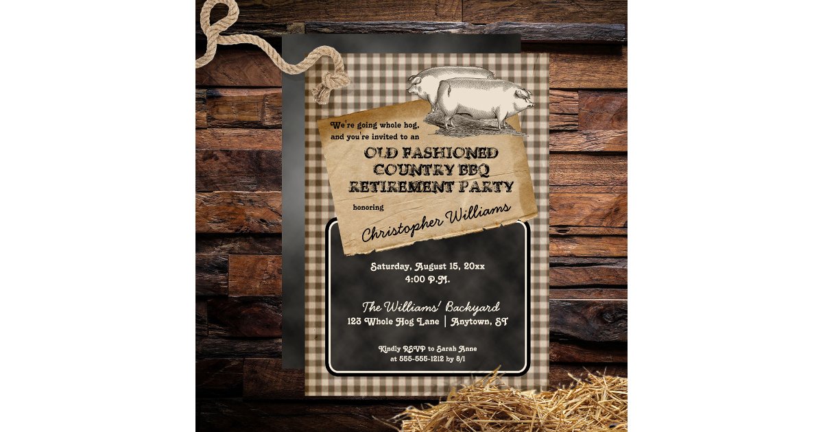 Rustic Pig Roast Backyard BBQ Retirement Party Invitation | Zazzle