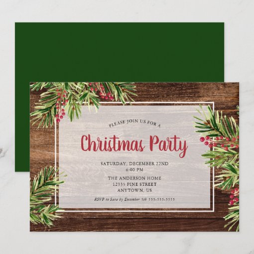 Rustic Pine Christmas Party Invitation | Zazzle