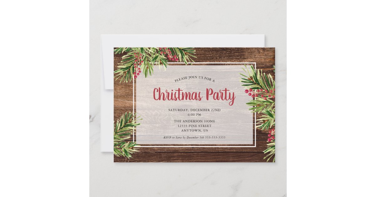 Rustic Pine Christmas Party Invitation | Zazzle