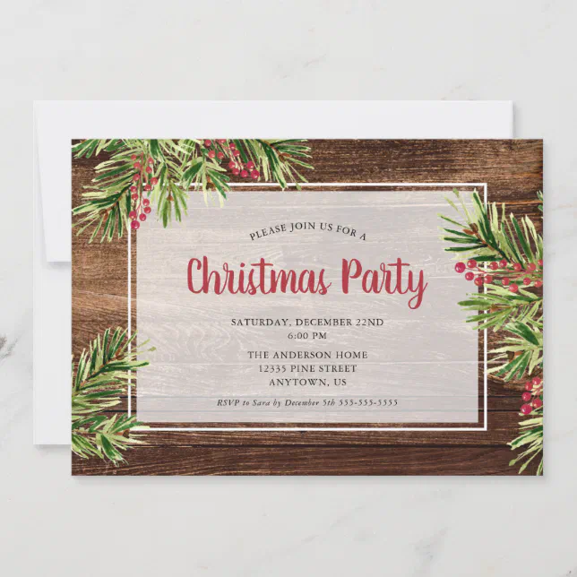Rustic Pine Christmas Party Invitation | Zazzle