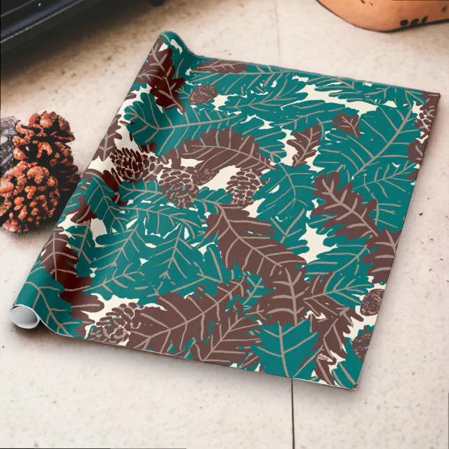 Rustic Pine Cones, Acorns and Autumn Leafs Wrapping Paper | Zazzle