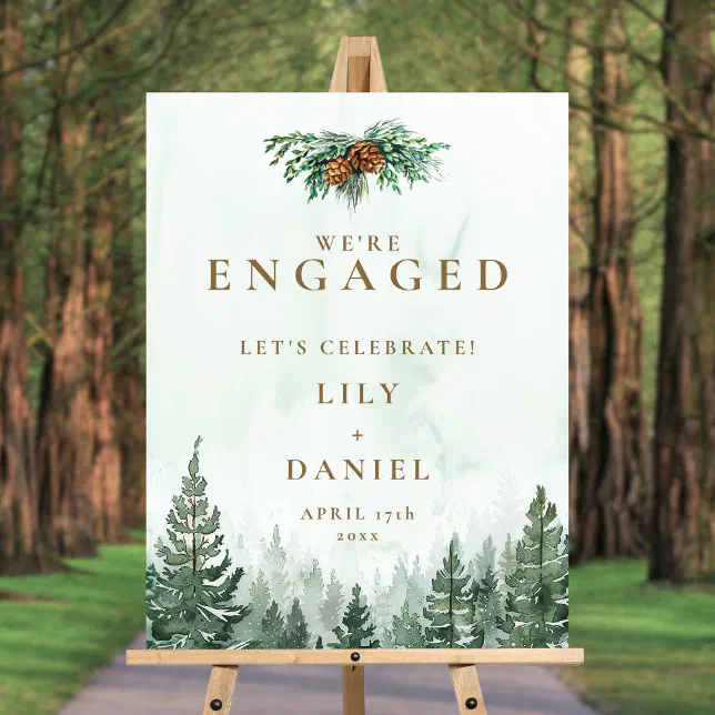 Rustic Pine Forest Engagement Party Welcome Sign | Zazzle